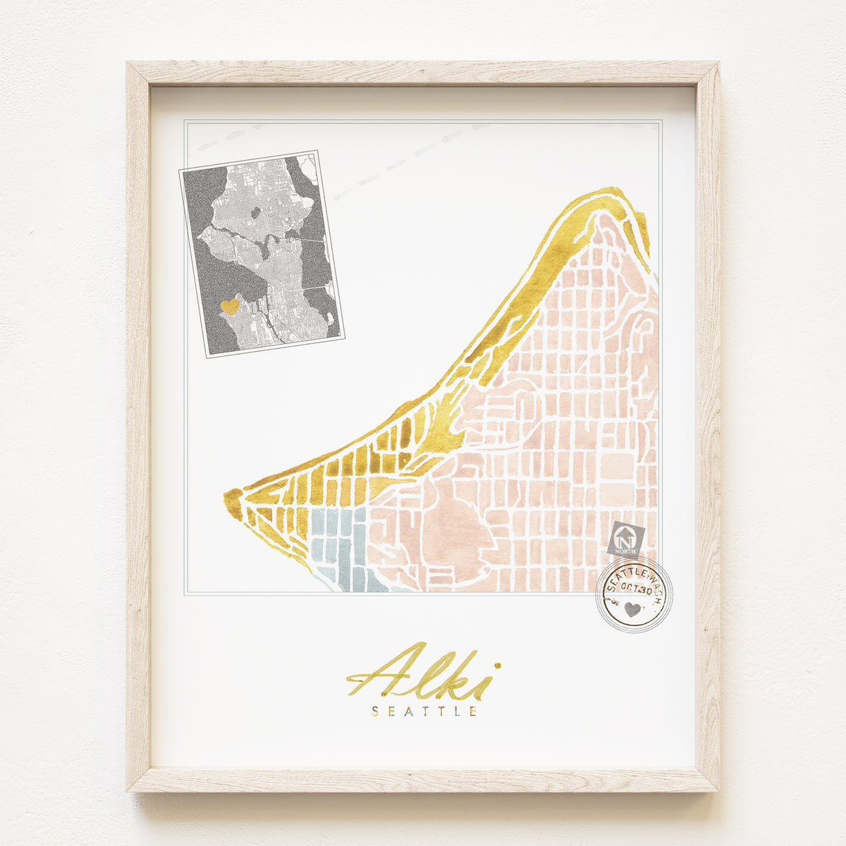 Alki SEATTLE Neighborhood Watercolor Map: PRINT — Turn-of-the-Centuries