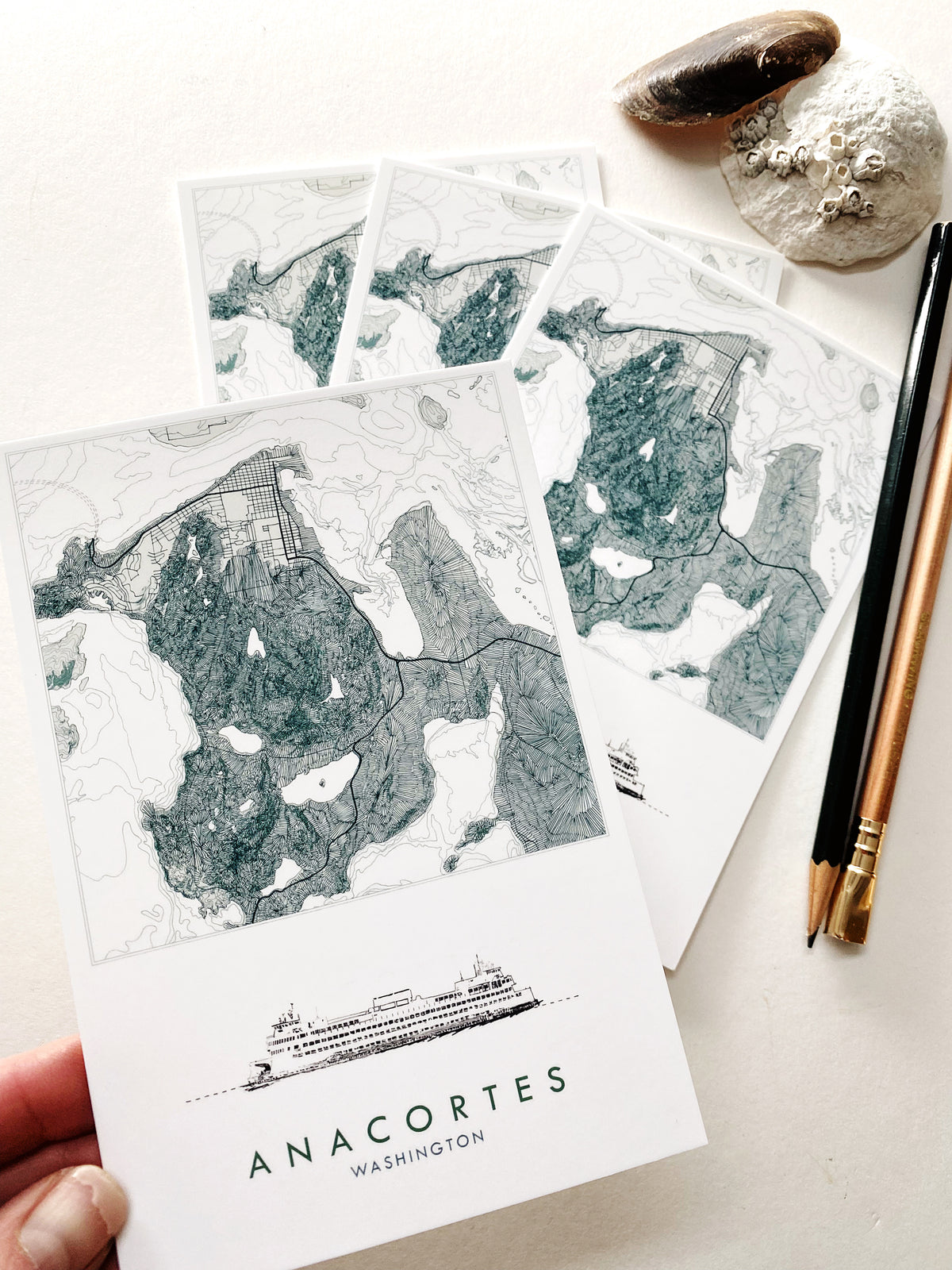 ANACORTES Washington Topographic Map Postcard — Turn-of-the-Centuries