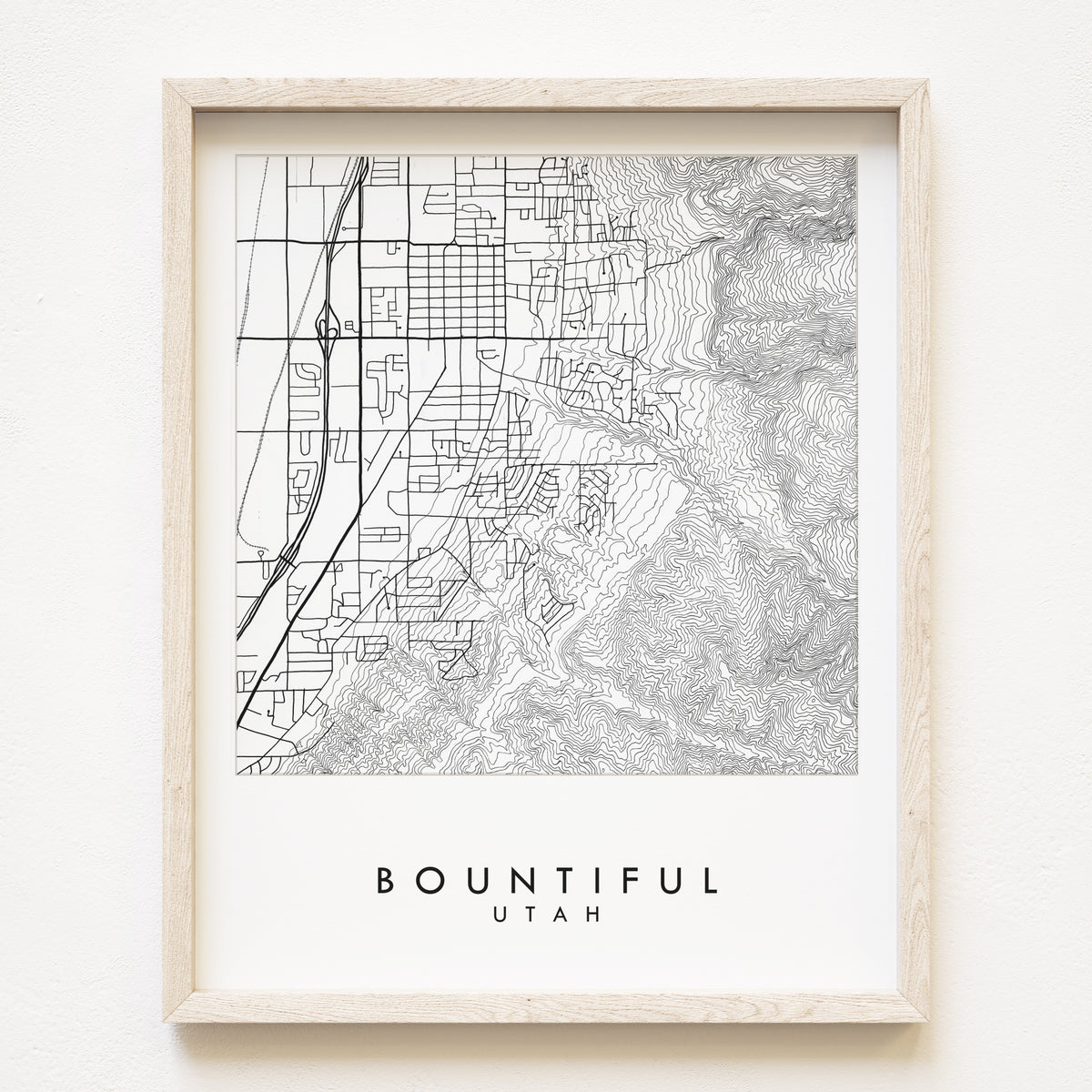 BOUNTIFUL Utah Topo City Lines Map: PRINT — Turn-of-the-Centuries