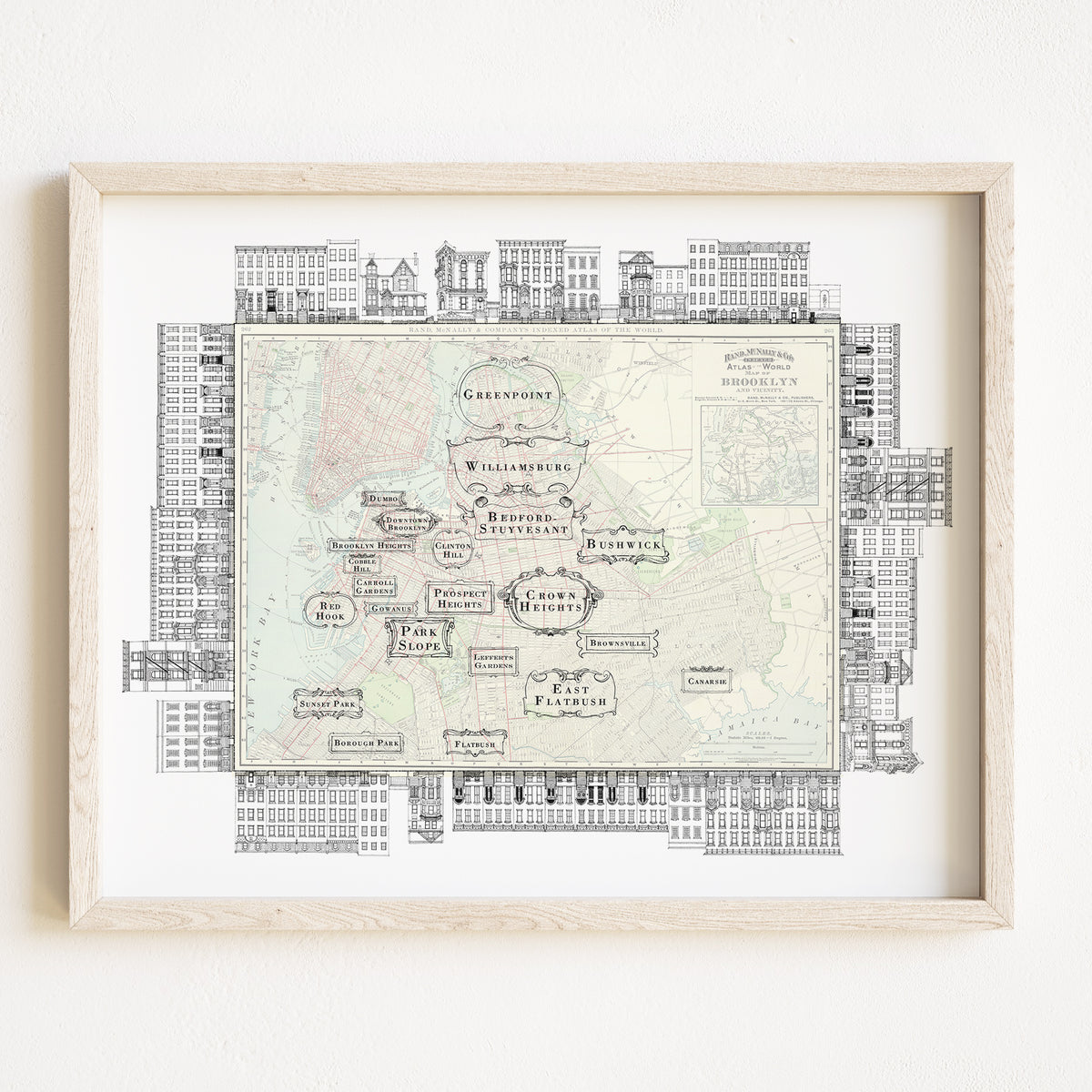 BROOKLYN Neighborhoods + Architectural Streetscape Map: PRINT — Turn-of ...