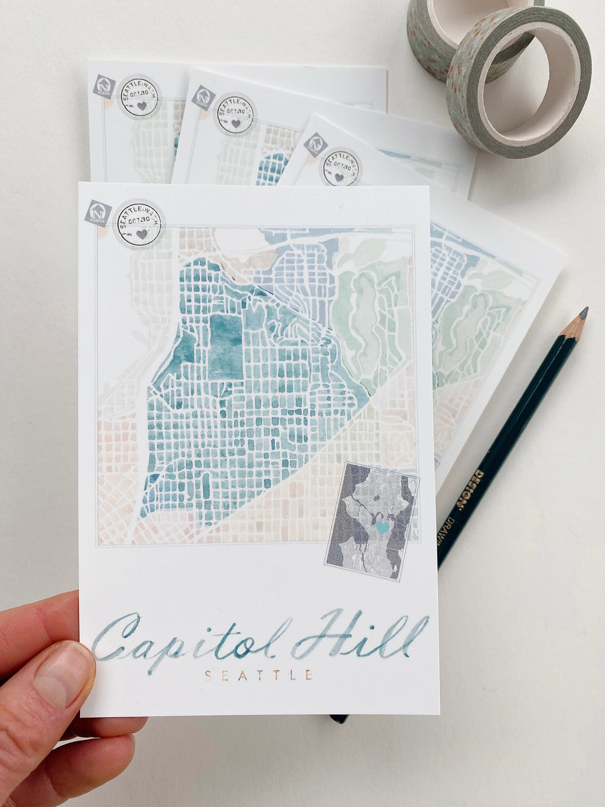 CAPITOL HILL Seattle Neighborhood Map Postcard — Turn-of-the-Centuries