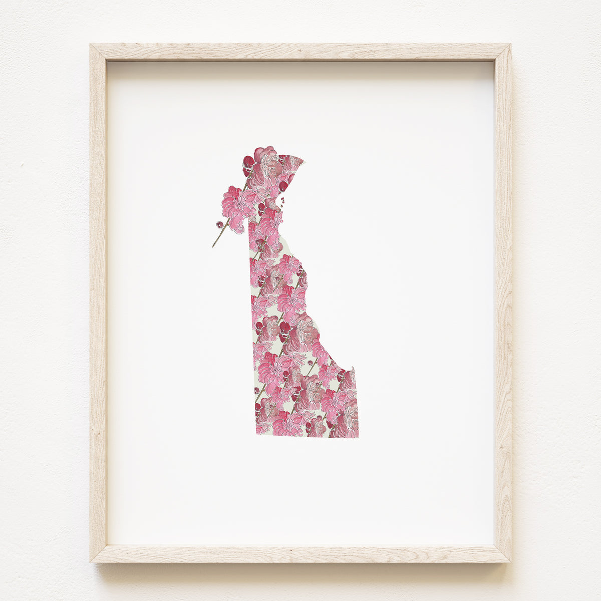 DELAWARE State Flower Map: Peach Blossom: PRINT — Turn-of-the-Centuries