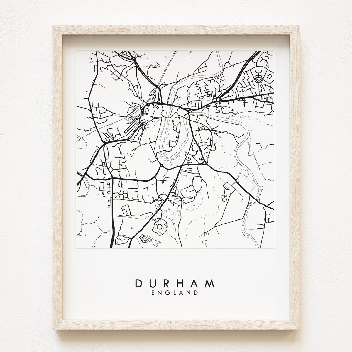 DURHAM England City Lines Map: PRINT — Turn-of-the-Centuries