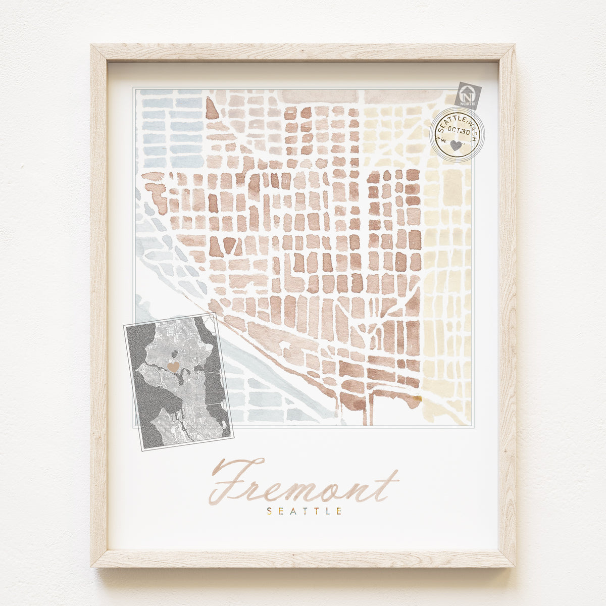 Fremont SEATTLE Neighborhood Watercolor Map: PRINT — Turn-of-the-Centuries