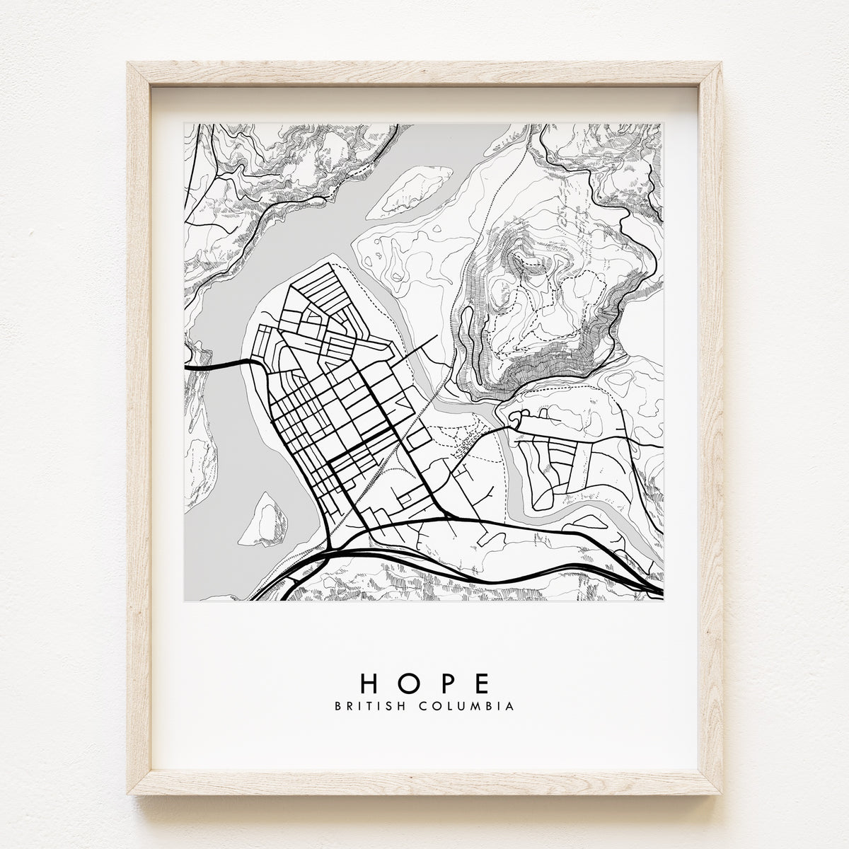 HOPE BC Canada City Lines Map: PRINT — Turn-of-the-Centuries