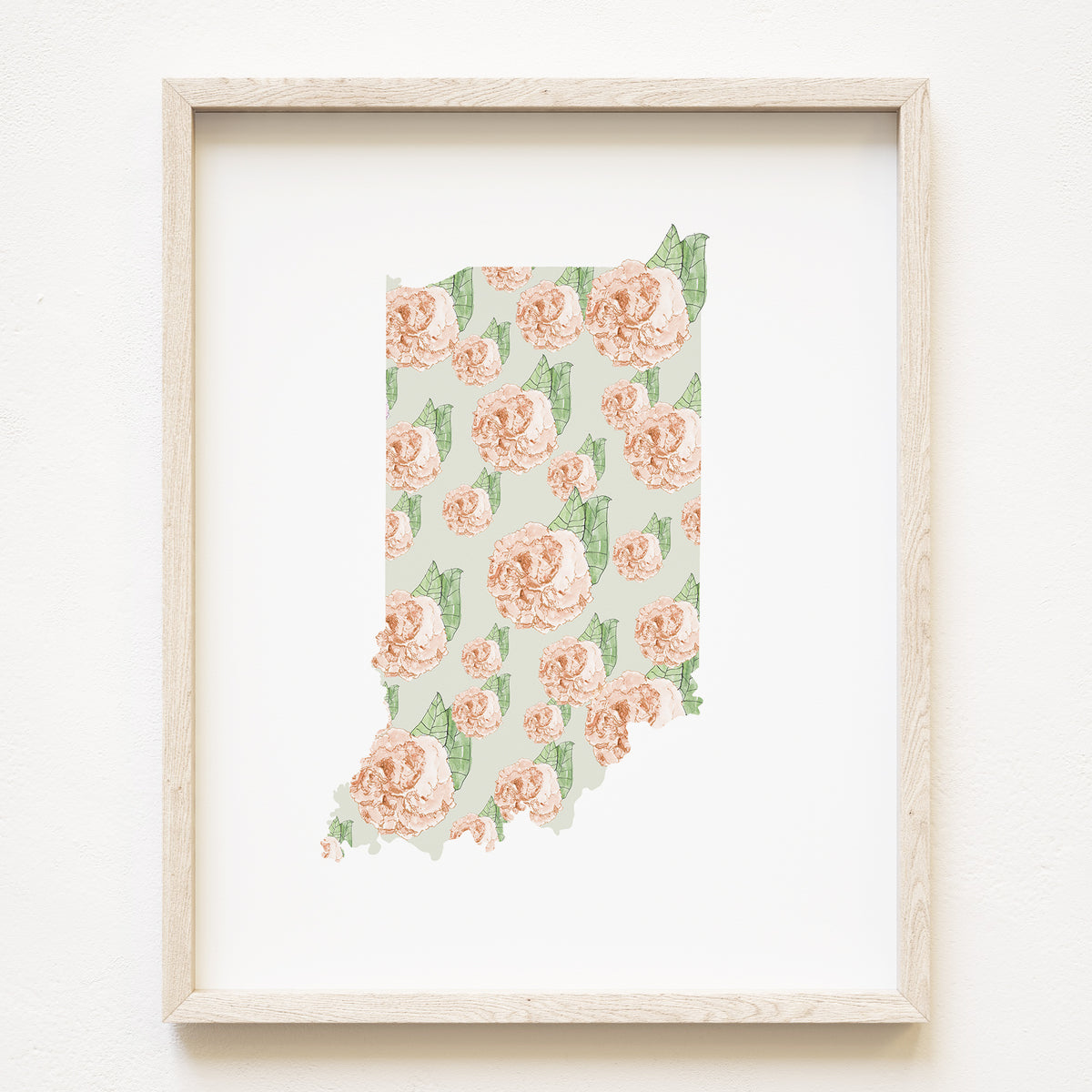INDIANA State Flower Map: Peony: PRINT — Turn-of-the-Centuries