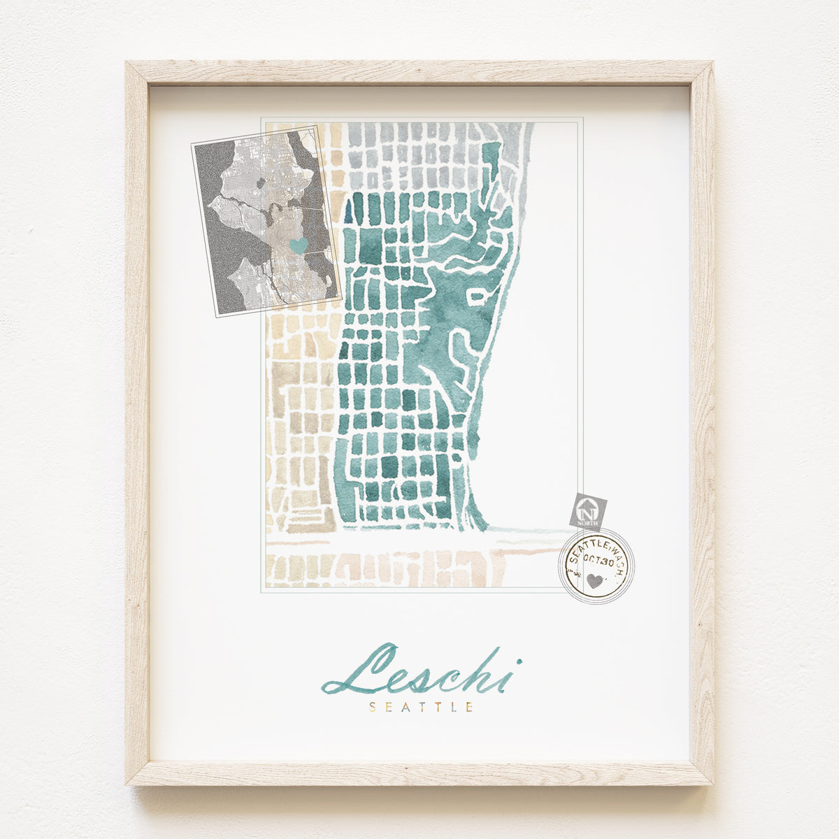 Leschi SEATTLE Neighborhood Watercolor Map: PRINT — Turn-of-the-Centuries