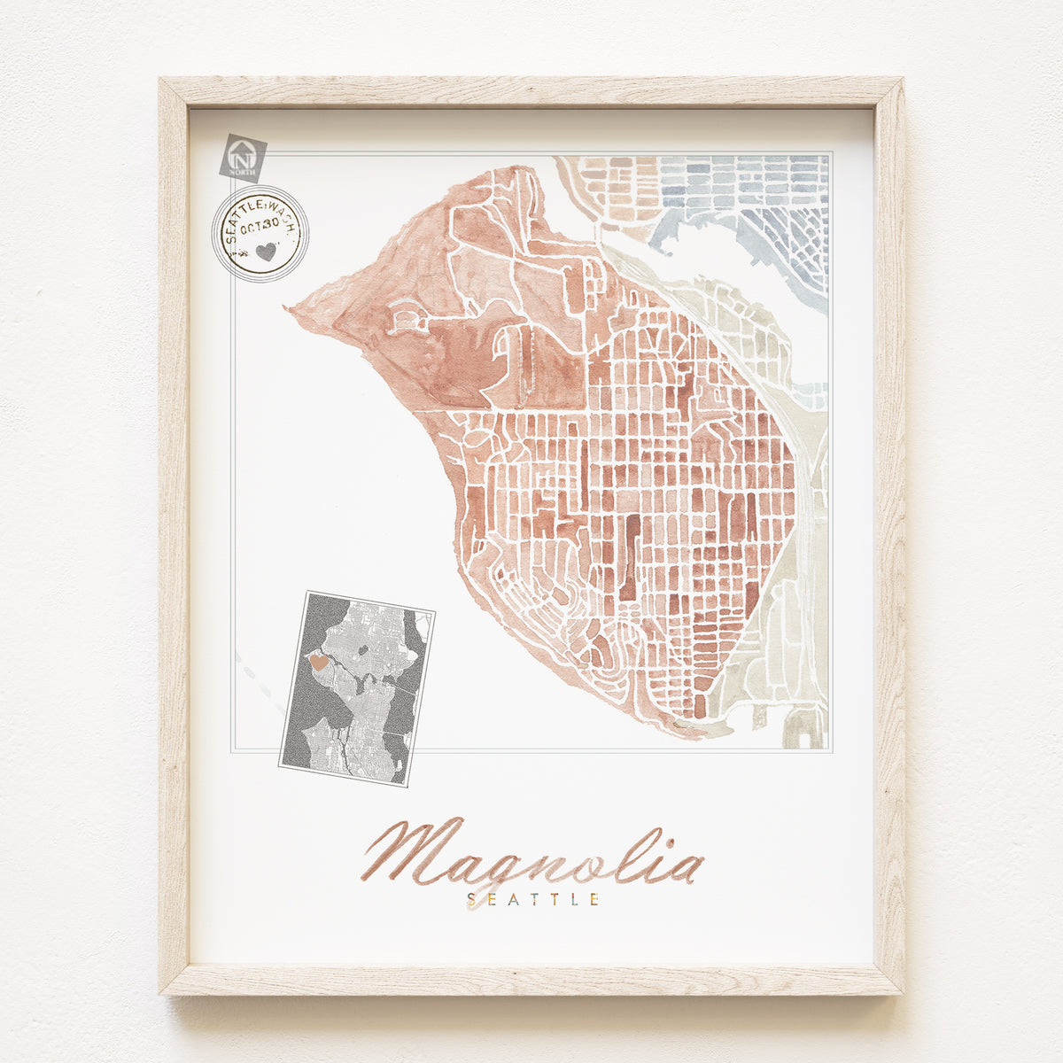 Magnolia SEATTLE Neighborhood Watercolor Map: PRINT — Turn-of-the-Centuries