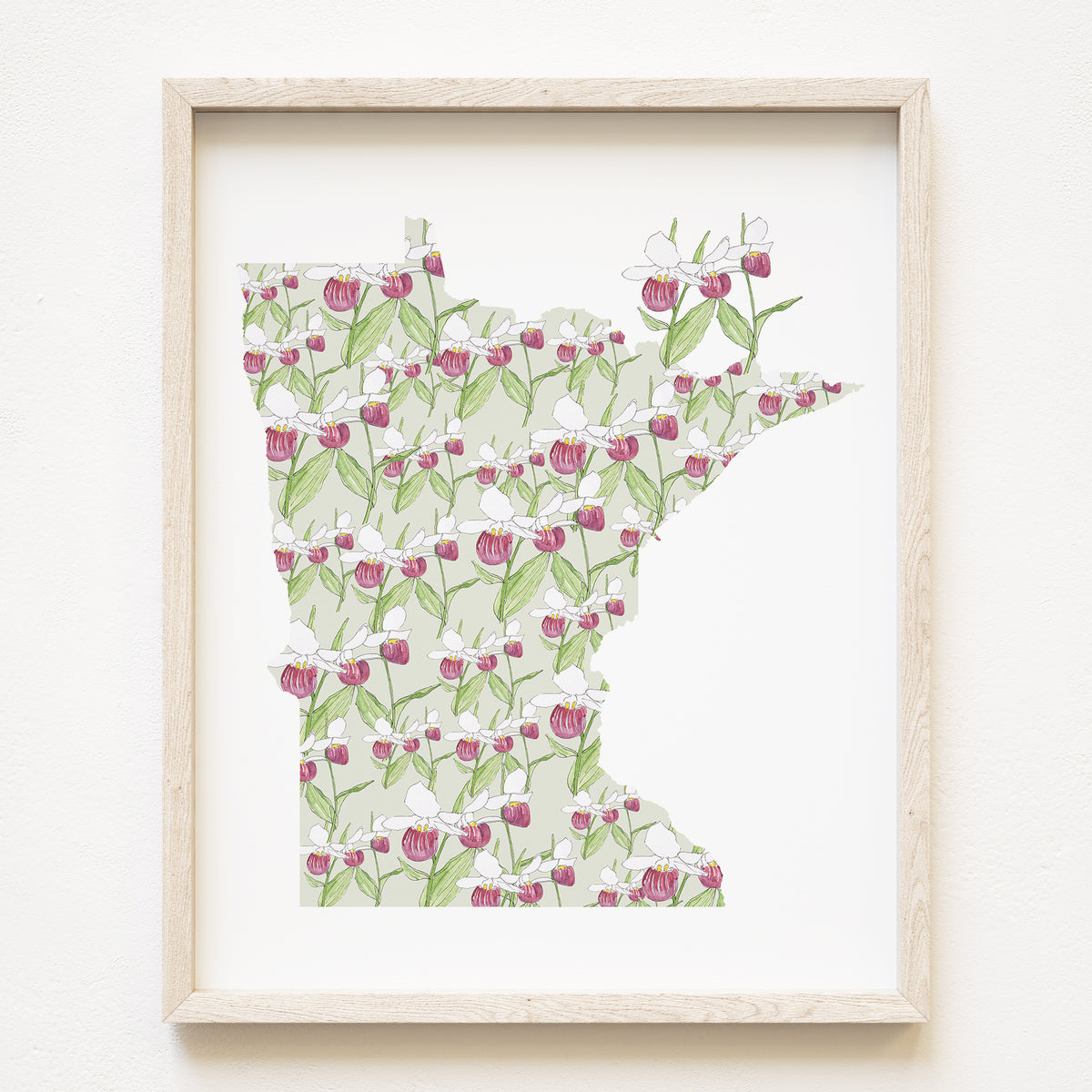 MINNESOTA State Flower Map: Pink White Ladys Slipper: PRINT — Turn-of ...