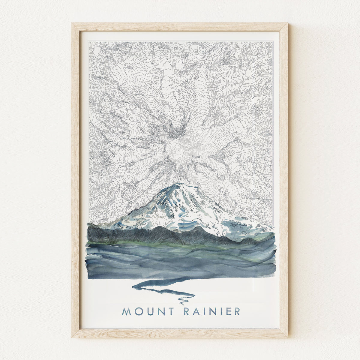 MOUNT RAINIER Tahoma Washington Topographical Map Drawing + Mountain ...
