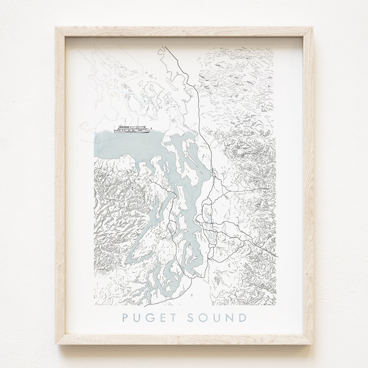PUGET SOUND Topographical Watercolor Map: 11x14 PRINT — Turn-of-the ...