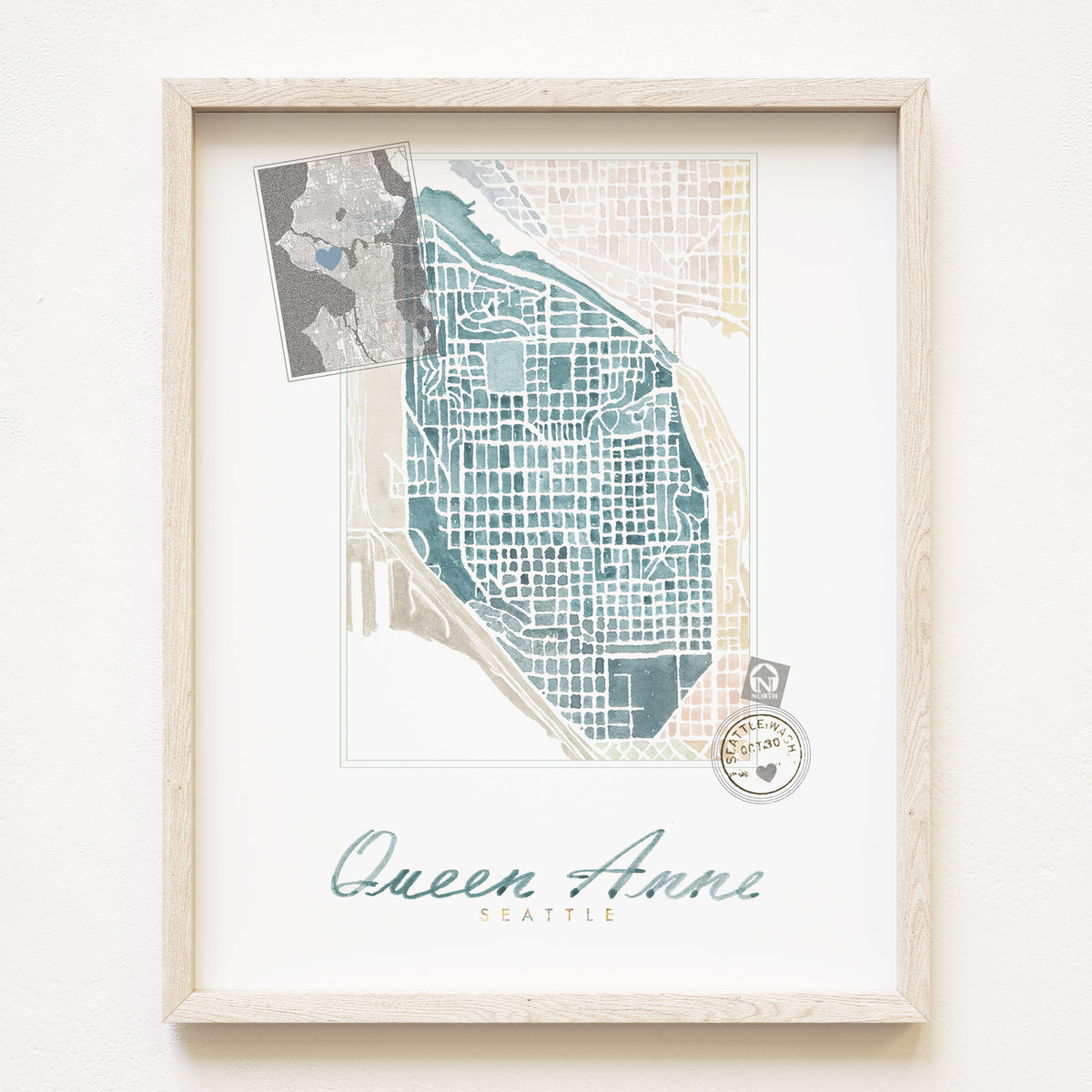 Queen Anne SEATTLE Neighborhood Watercolor Map: PRINT — Turn-of-the ...