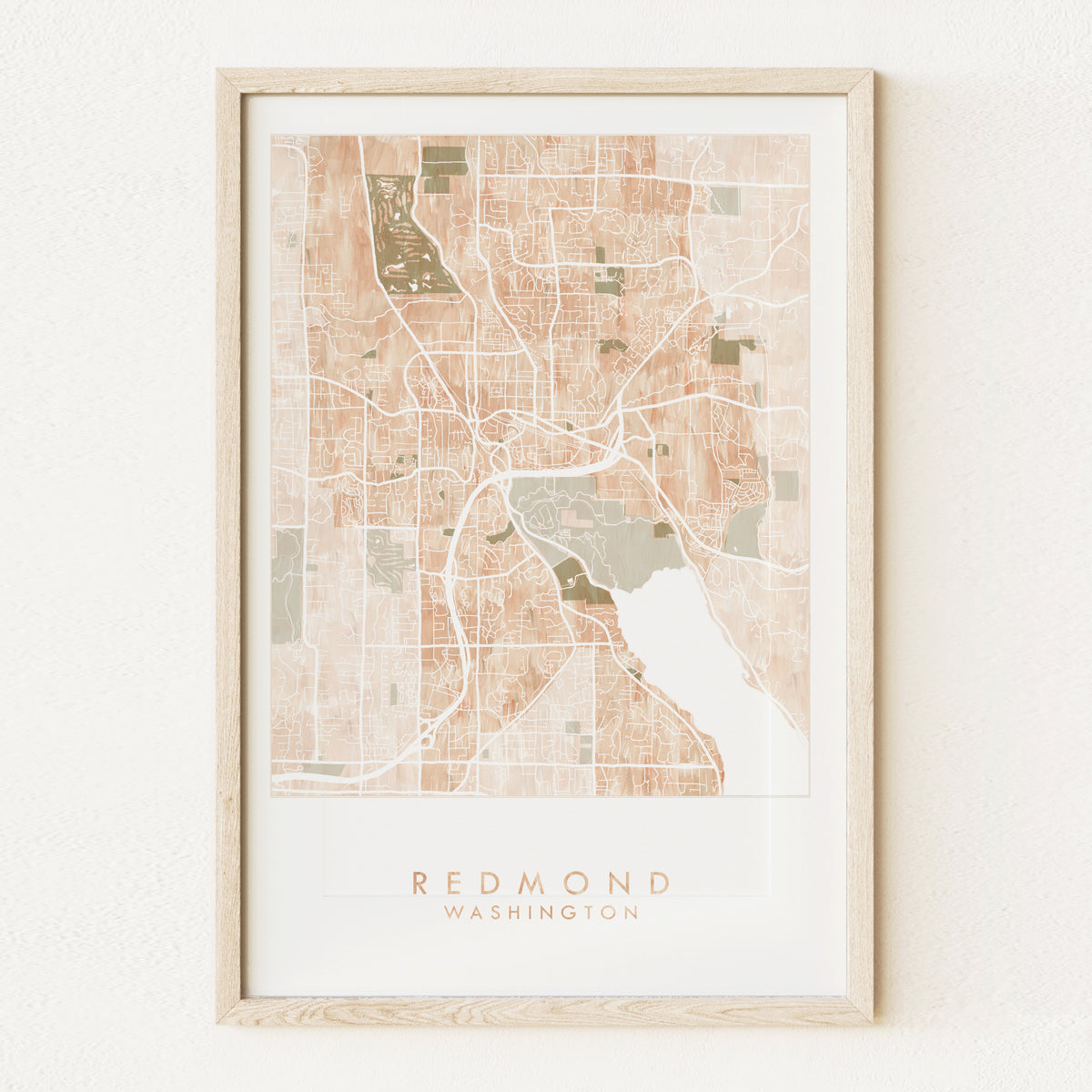 REDMOND Washington Watercolor Wash Map: PRINT — Turn-of-the-Centuries