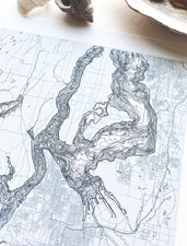 SOUTH Puget SOUND Land + Water Map Drawing: PRINT — Turn-of-the-Centuries