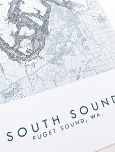 SOUTH Puget SOUND Land + Water Map Drawing: PRINT — Turn-of-the-Centuries
