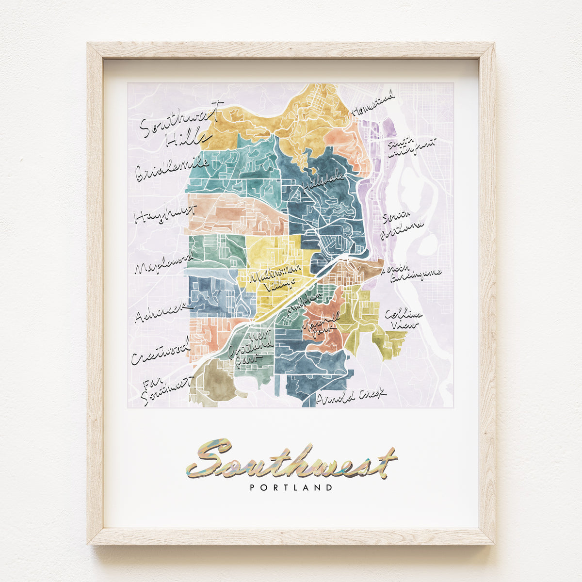 SOUTHWEST Portland Neighborhood Watercolor Map: PRINT — Turn-of-the ...