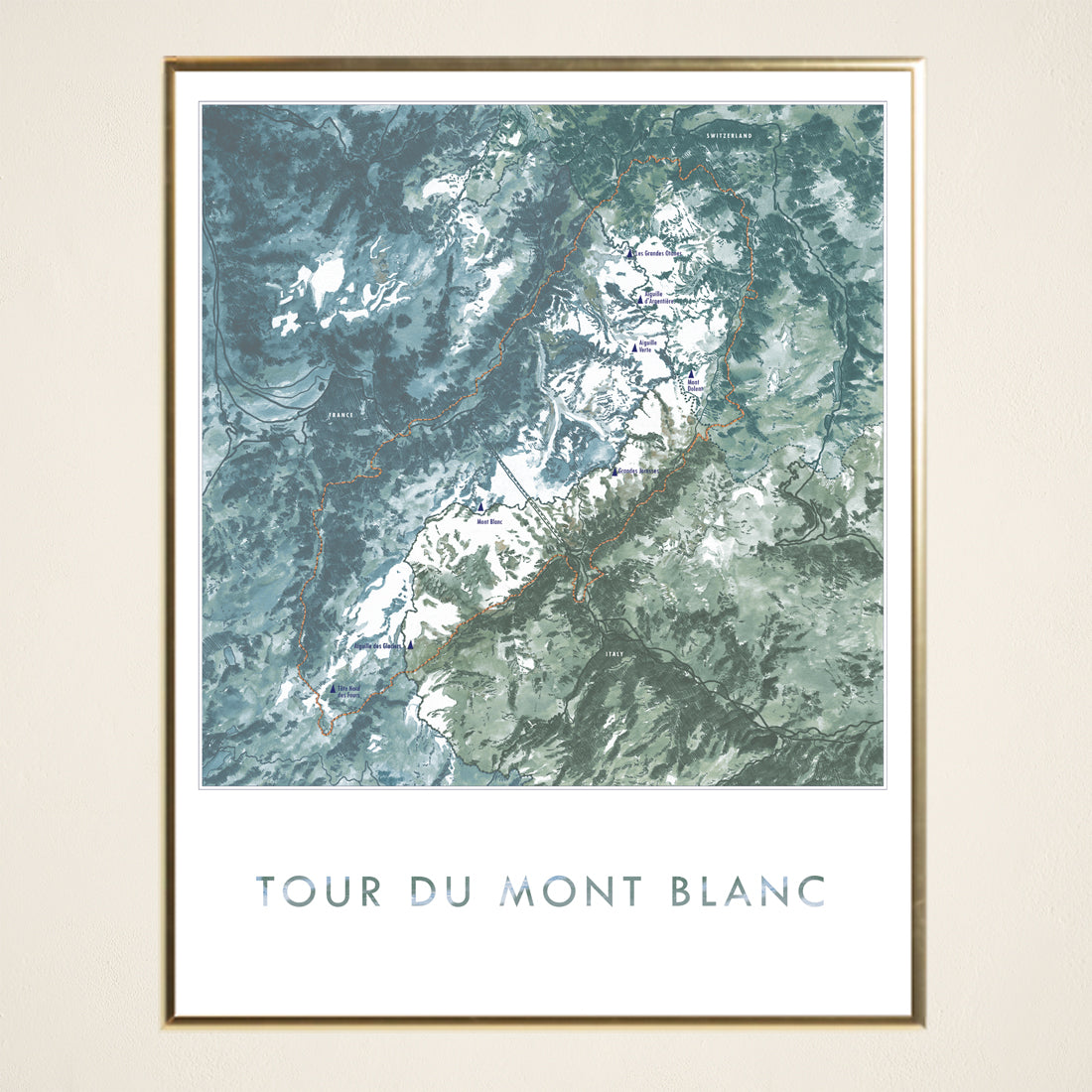 TOUR DU MONT BLANC France, Italy, Switzerland Map Drawing: PRINT — Turn ...
