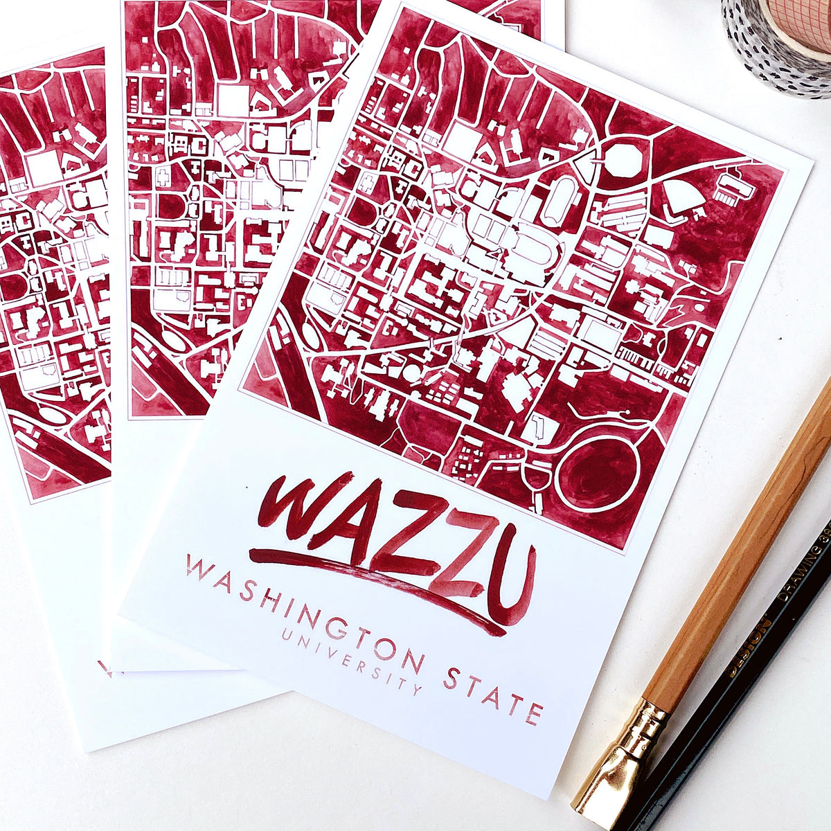 Washington State University Pullman Campus Map Postcard — Turn-of-the ...