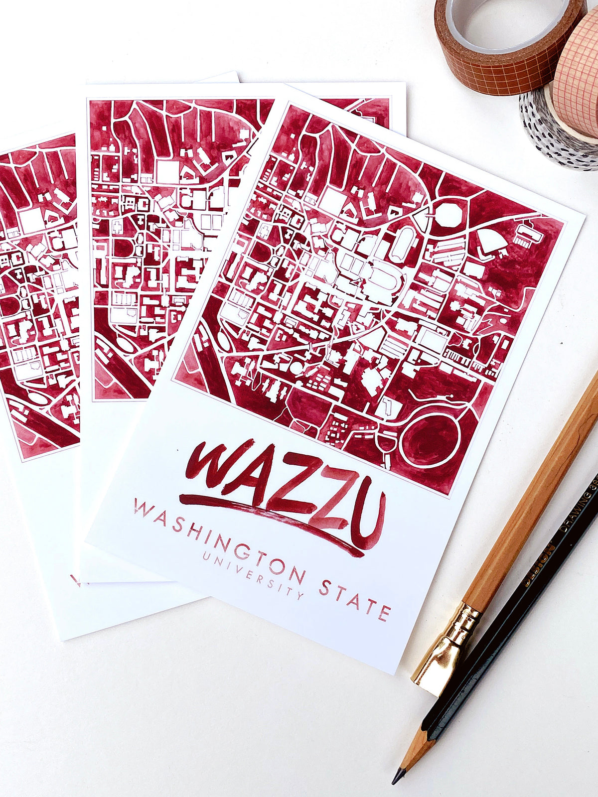 Washington State University Pullman Campus Map Postcard — Turn-of-the ...