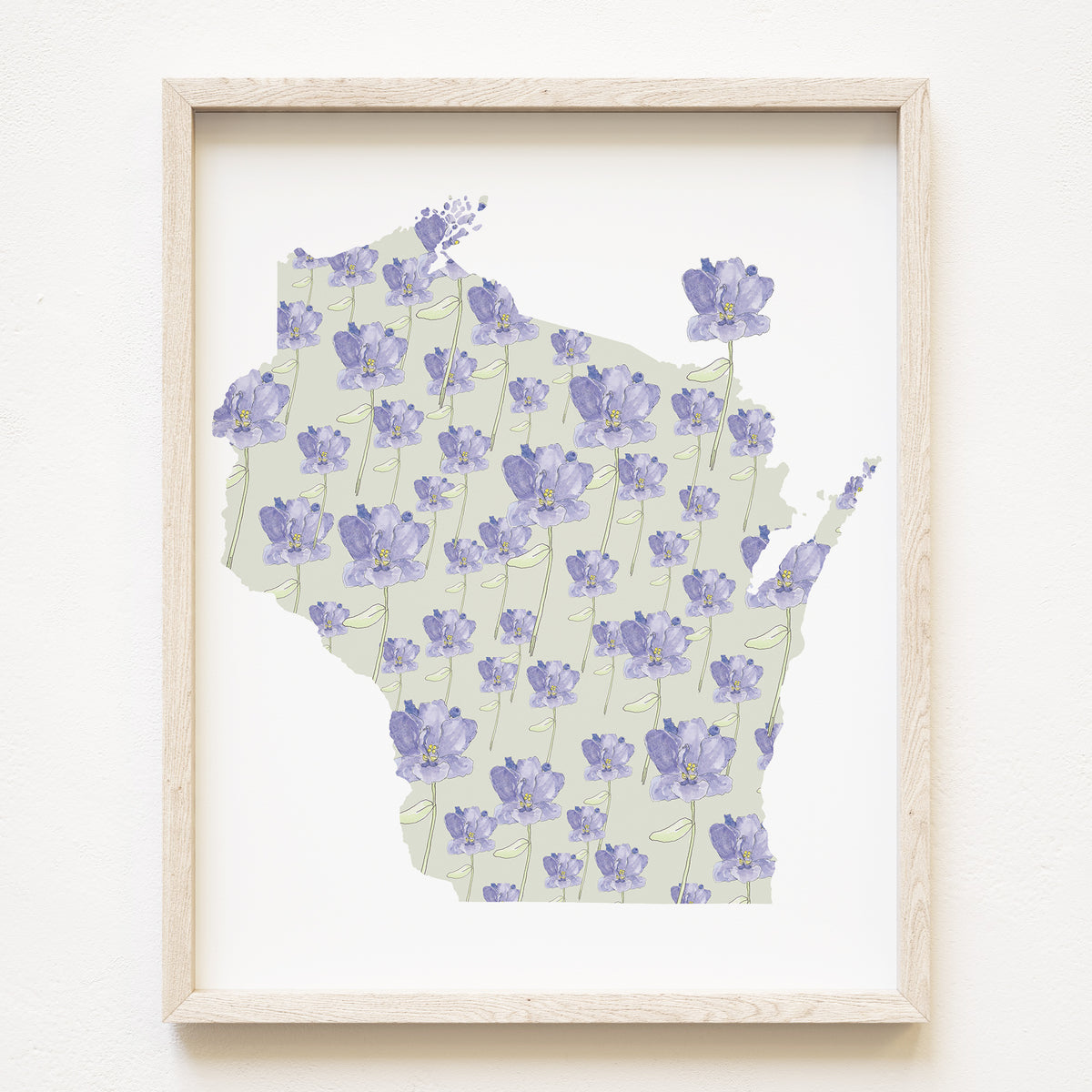 WISCONSIN State Flower Map: Wood Violet: PRINT — Turn-of-the-Centuries