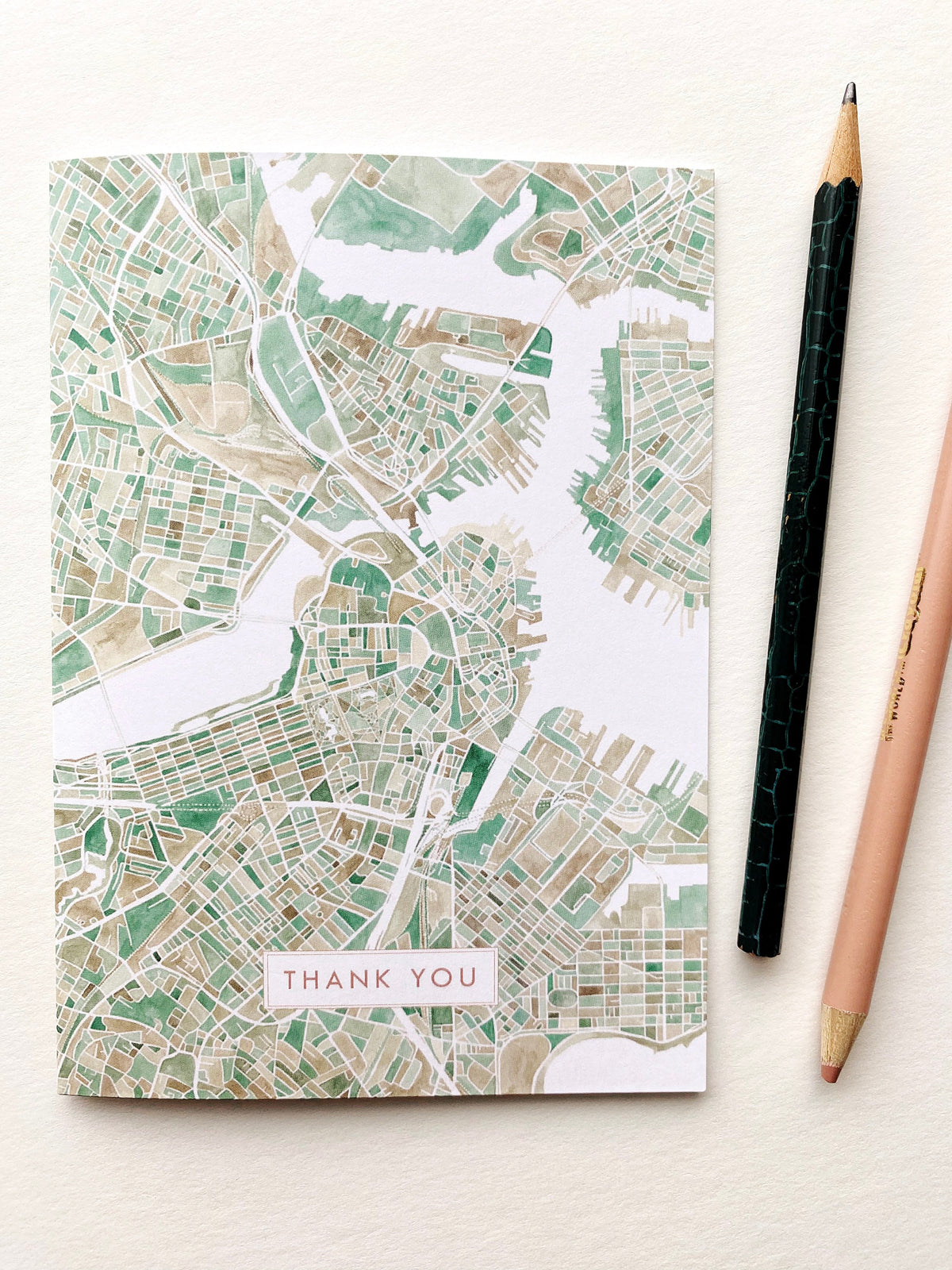 BOSTON Massachusetts Watercolor Map - thank you card — Turn-of-the ...
