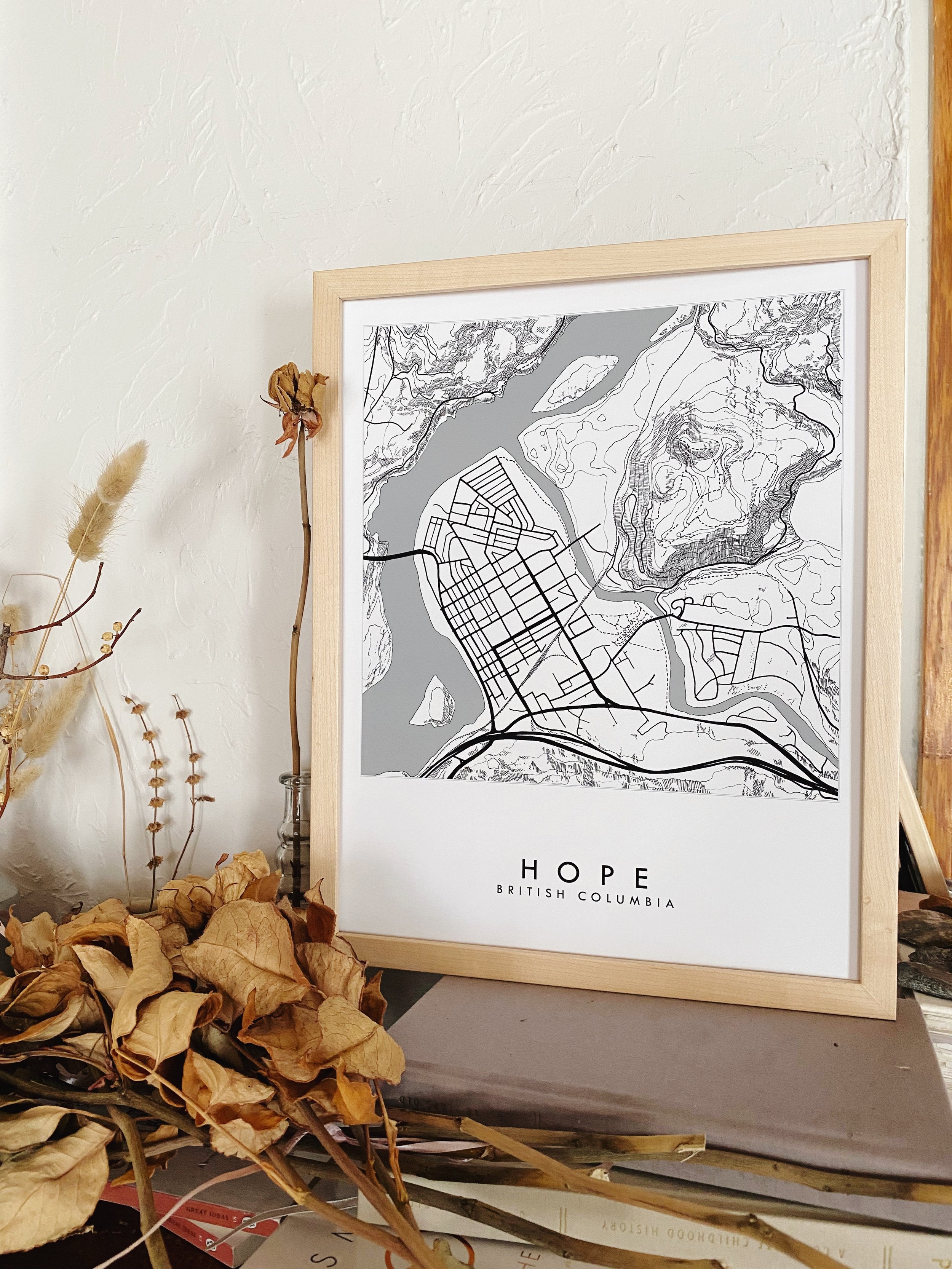 HOPE BC Canada City Lines Map: PRINT — Turn-of-the-Centuries