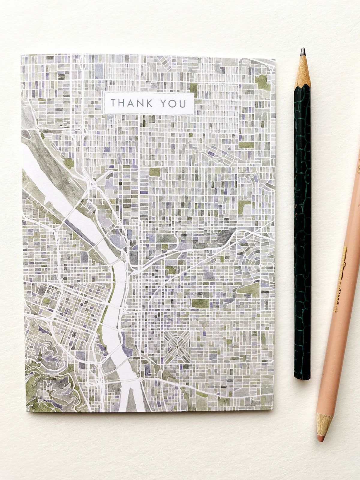 PORTLAND Oregon Watercolor Map - thank you card — Turn-of-the-Centuries