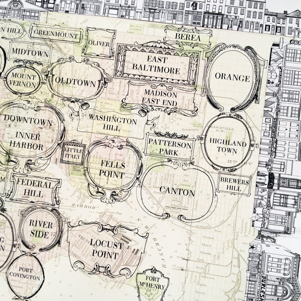 BALTIMORE Neighborhoods Architectural Streetscape Map: PRINT — Turn-of ...